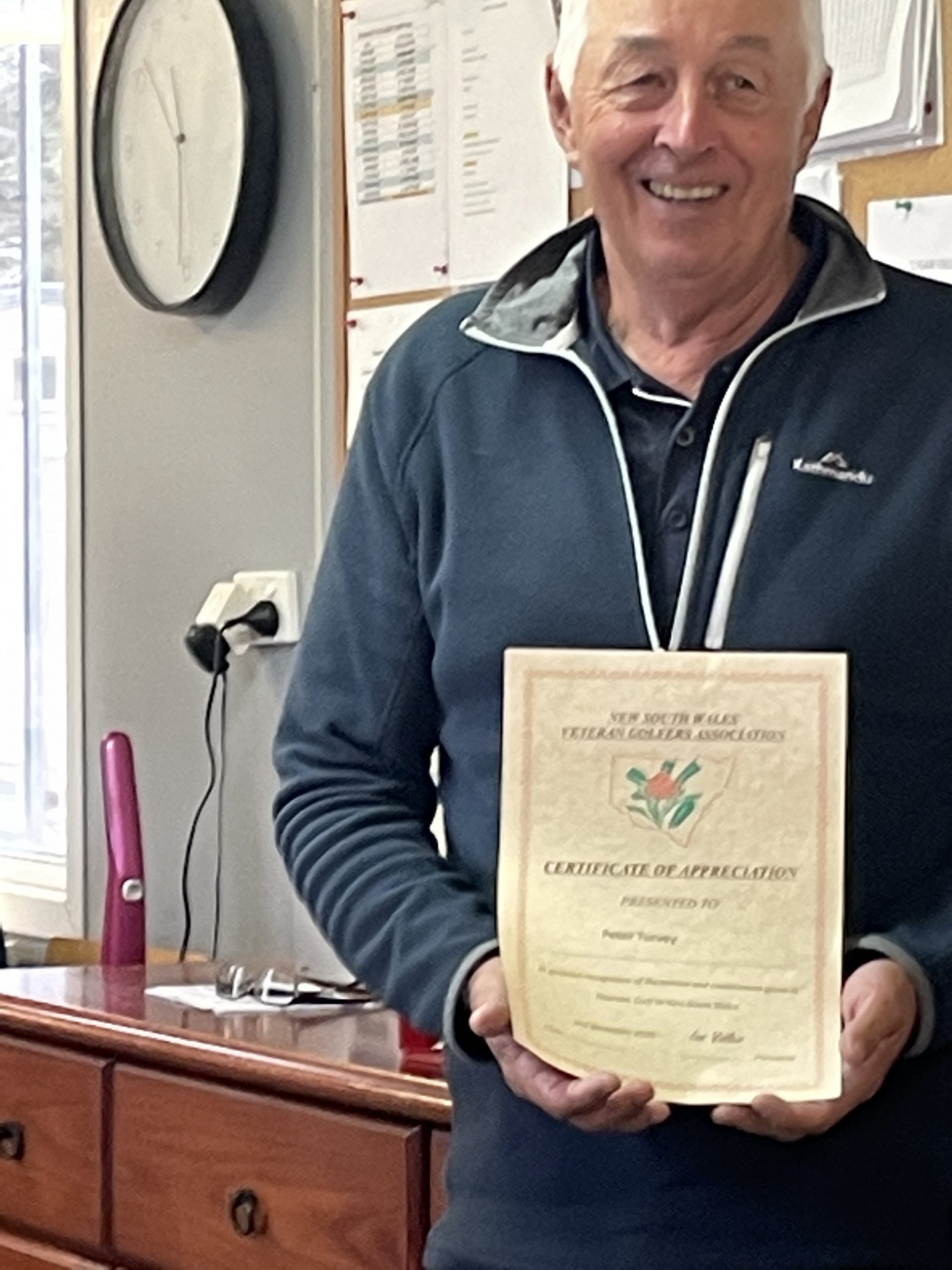 Peter Turvey presented with Certificate of Appreciation - NSWVGA