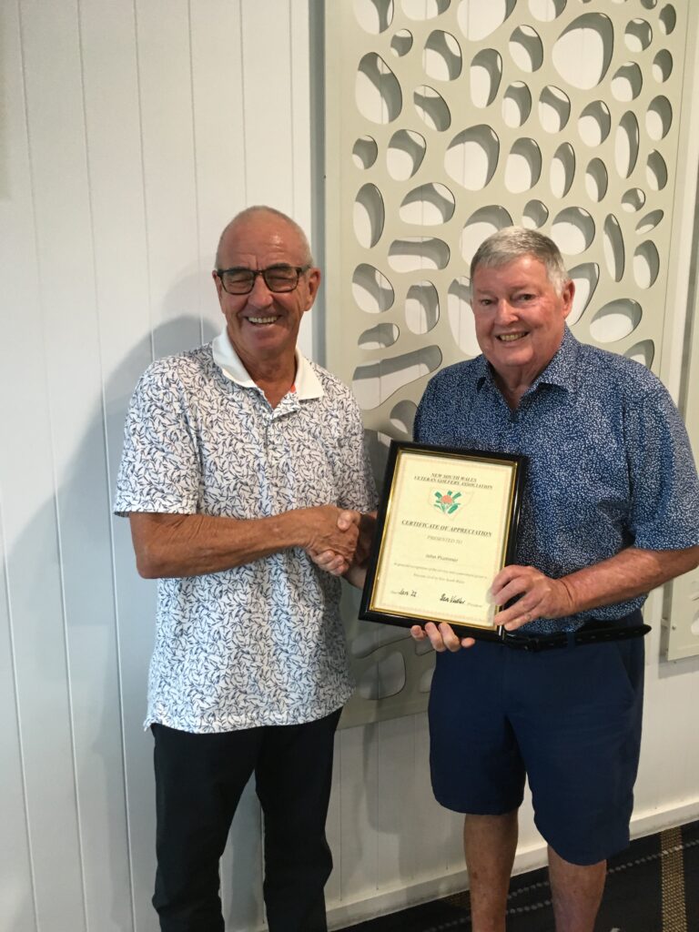 John Plummer presented with Certificate of Appreciation - NSWVGA